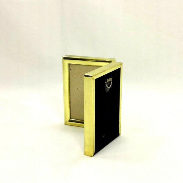 Goldtone Hinged Double Picture Photo Frame Folding Display 2.5x3.5 Tab ...